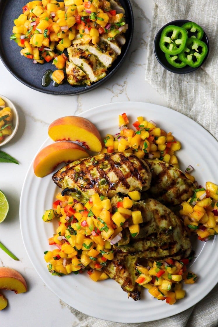 Basil Lime Grilled Chicken with Peach Salsa - Rhubarb & Lavender