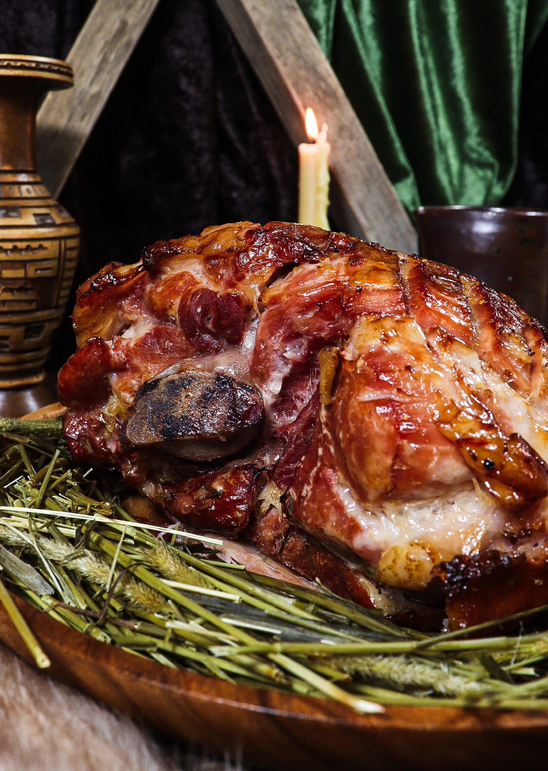 Mead glazed ham baked in hay - Rhubarb & Lavender