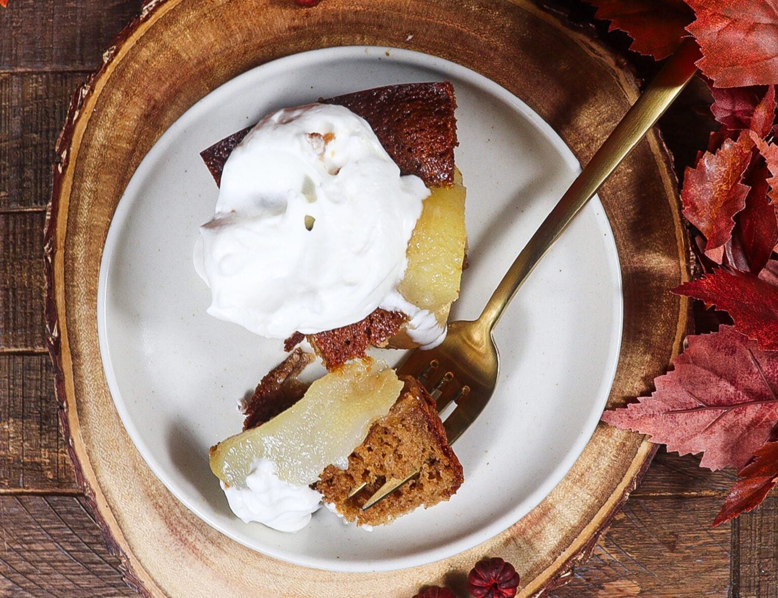Ginger Beer Poached Pear Cake - Rhubarb & Lavender