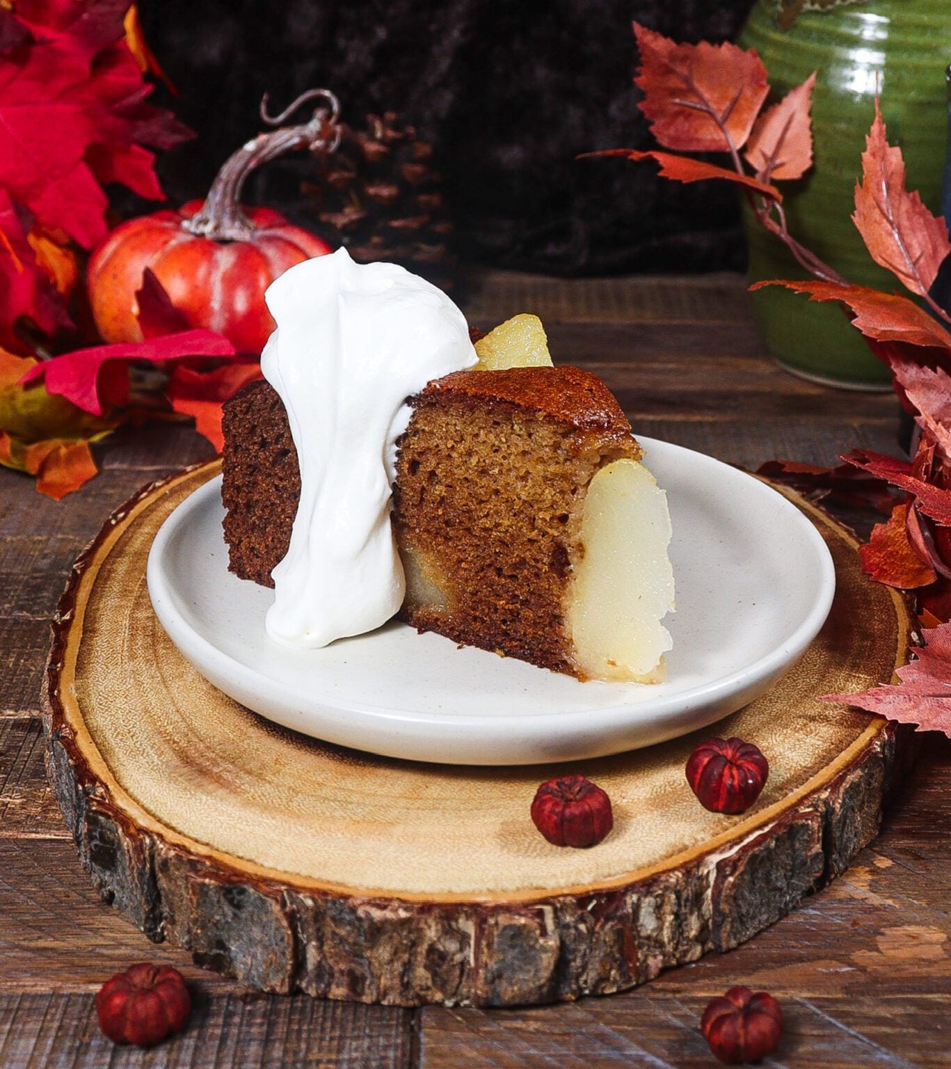Ginger Beer Poached Pear Cake - Rhubarb & Lavender