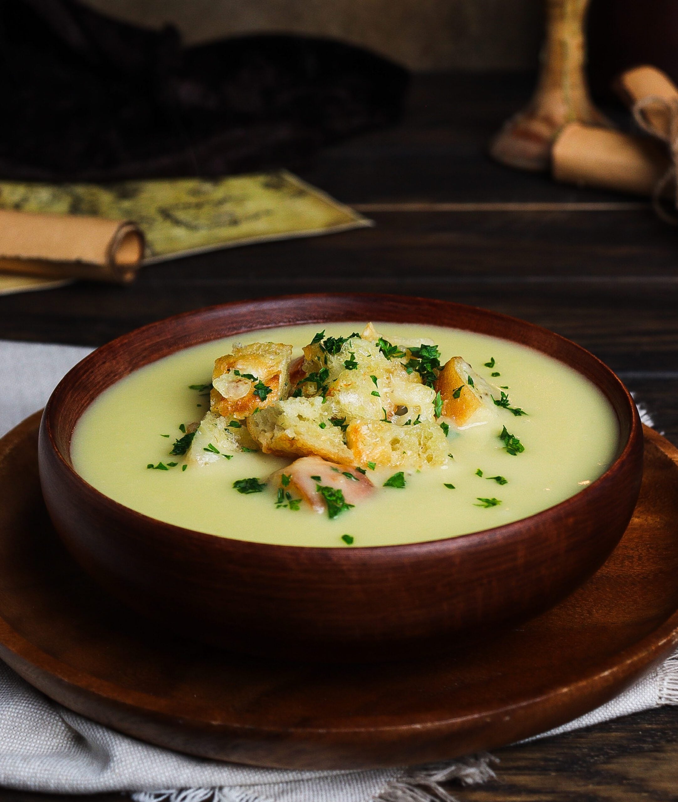 Roasted Garlic Soup with Cheesy Croutons | Frankenstein